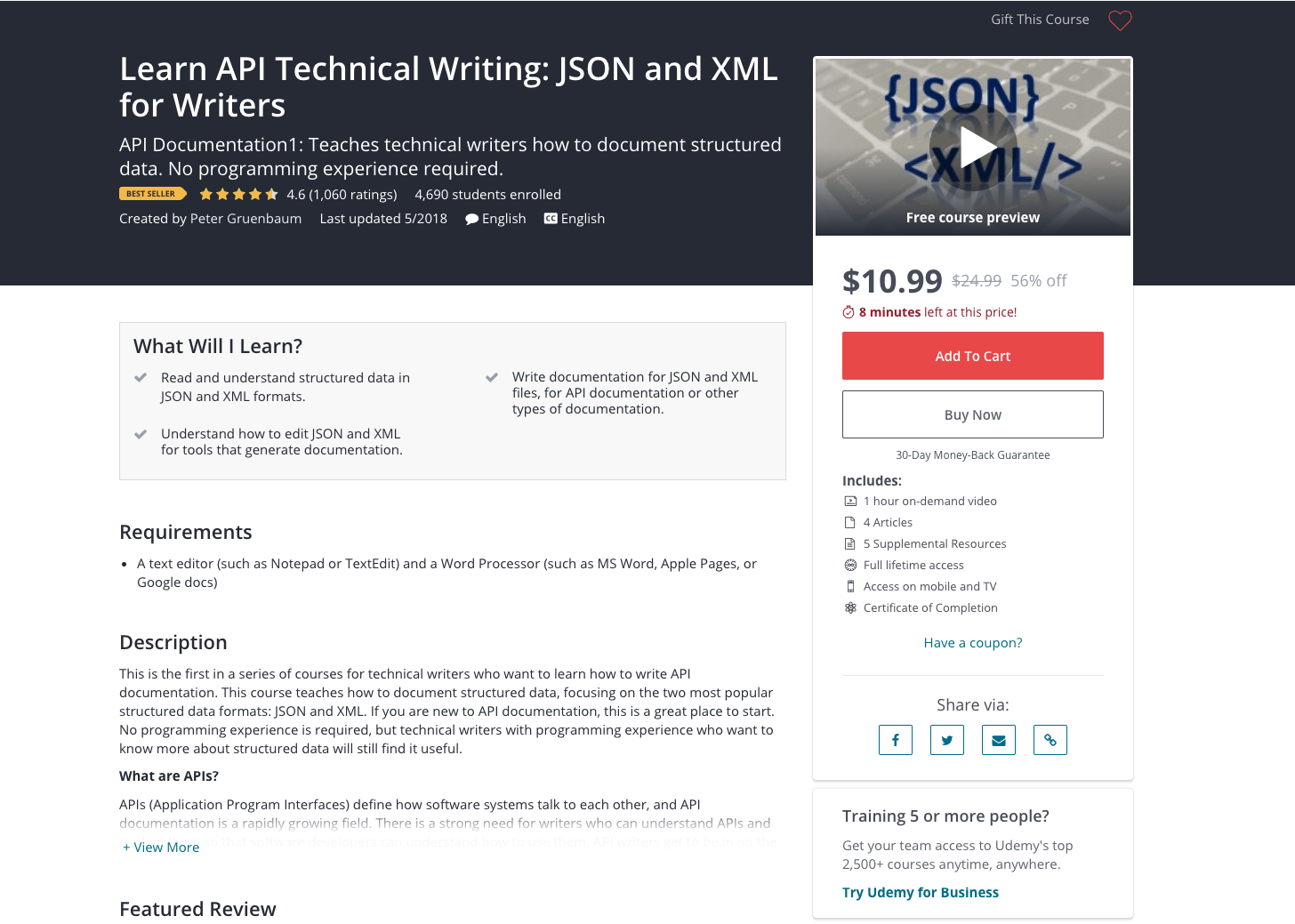 Learn API Technical Writing: JSON and XML for Writers - Udemy - DocToolHub