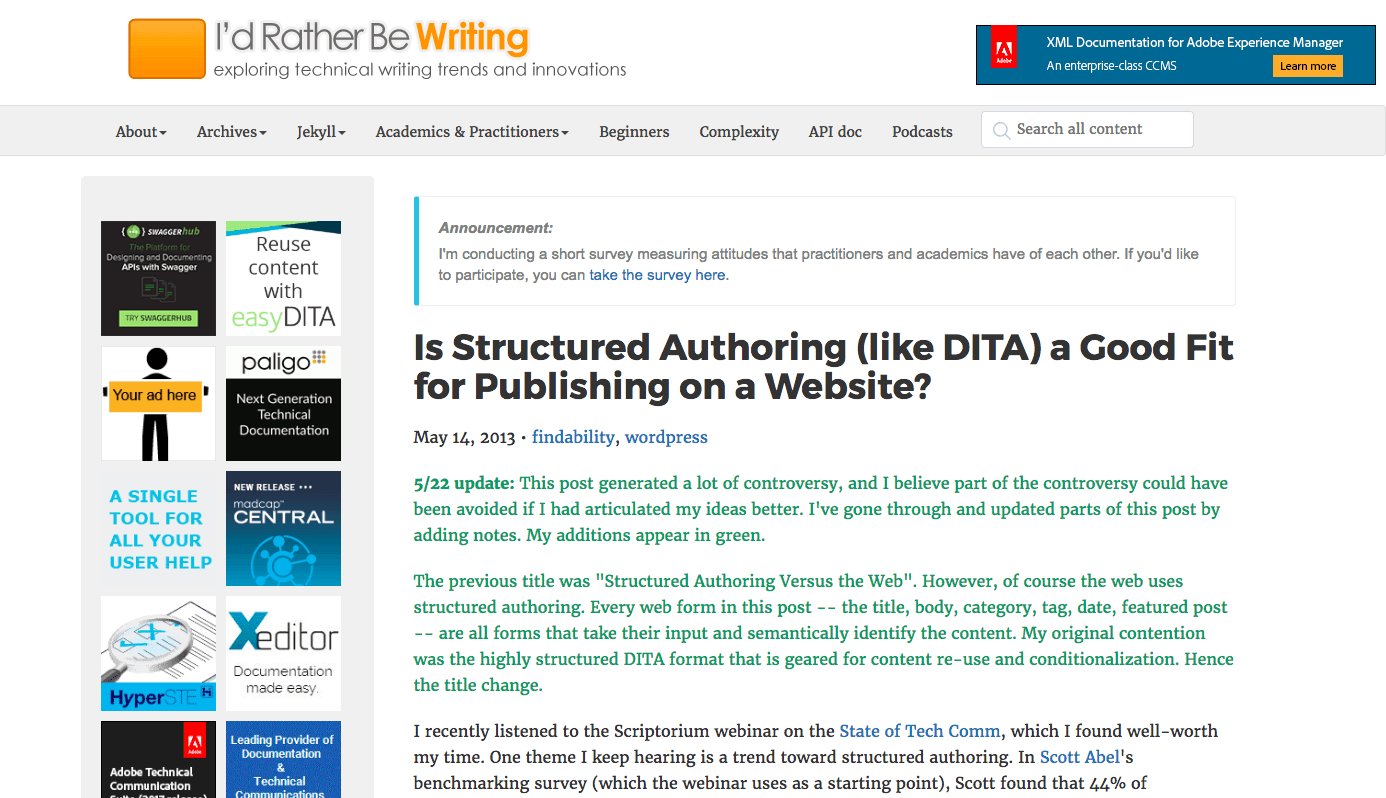 Is Structured Authoring (like DITA) a Good Fit for Publishing on a Website? - I'd Rather Be ...